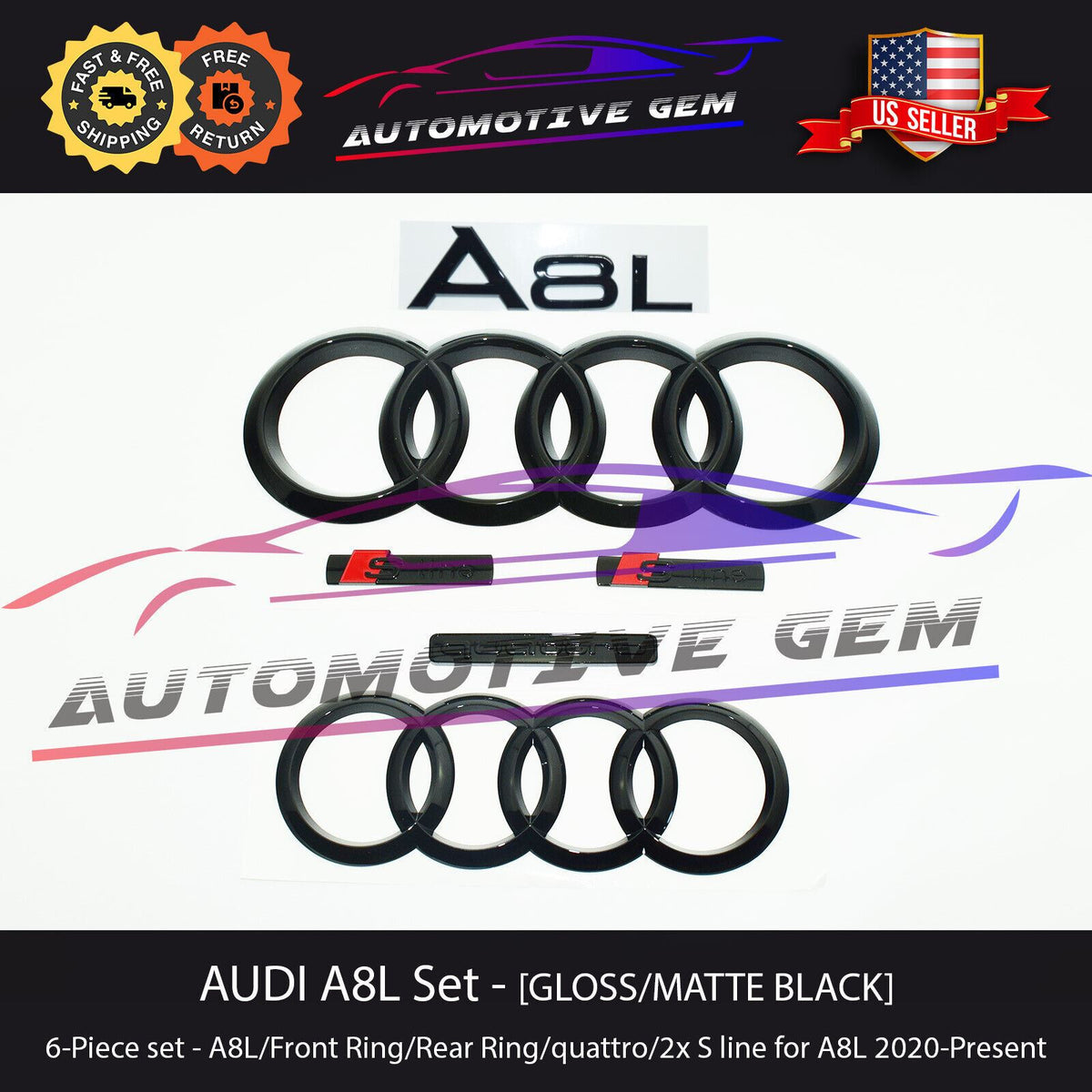 AUDI A8L Emblem BLACK Grille Trunk Ring Rear Lid Logo Quattro S Line – Automotive Gem