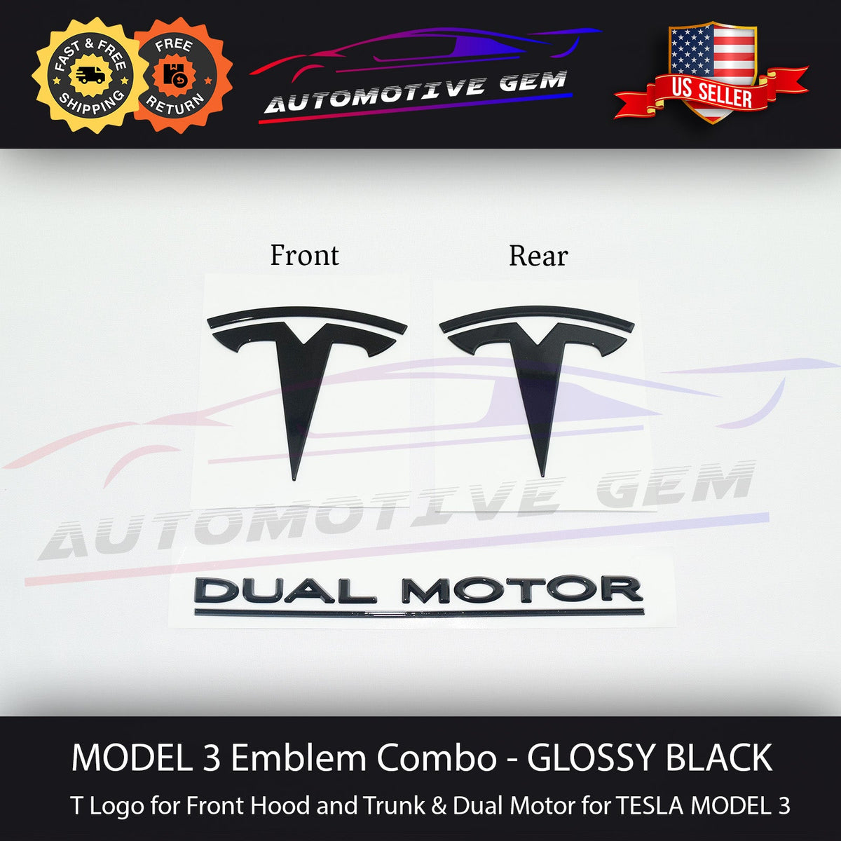 Tesla Collection - Blackout Kit includes Front & Rear T-badge ...