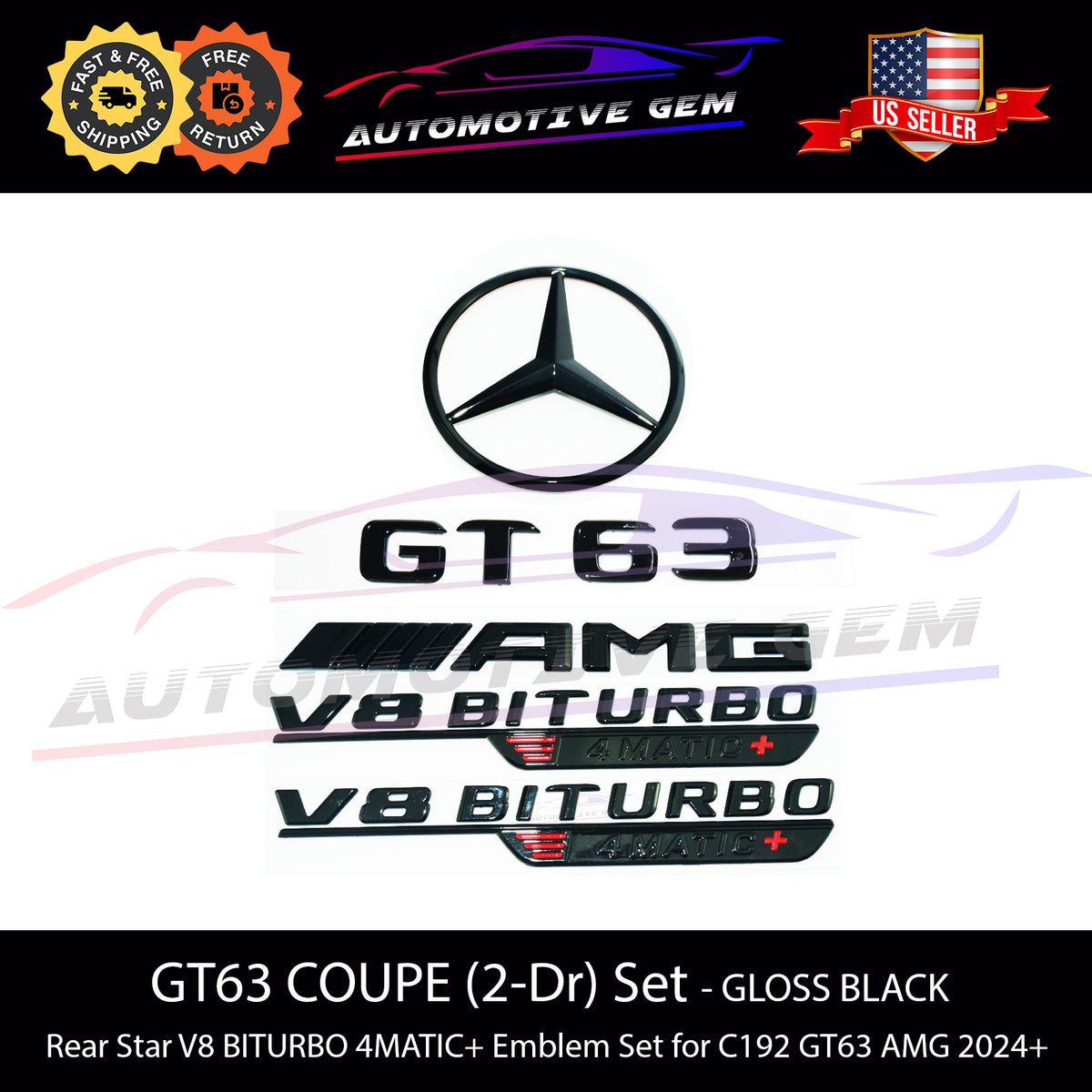 2024 GT63 AMG COUPE V8 BITURBO 4MATIC+ Star Emblem BLACK Mercedes C192 ...