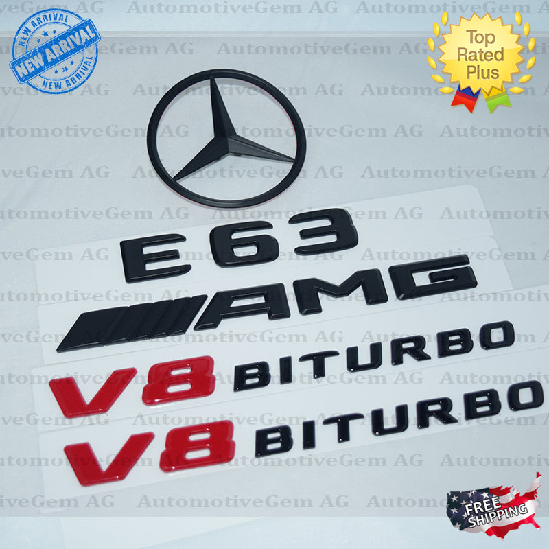 E63S SEDAN AMG V8 BITURBO Rear Star Emblem Black Badge Combo Set Merce ...