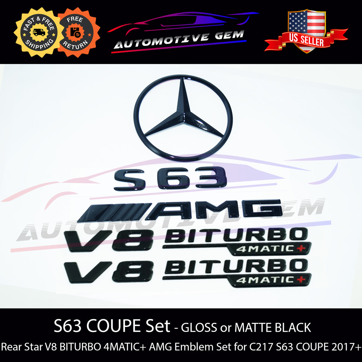 S63 COUPE AMG V8 BITURBO 4MATIC+ PLUS Rear Star Emblem Black Badge Com ...