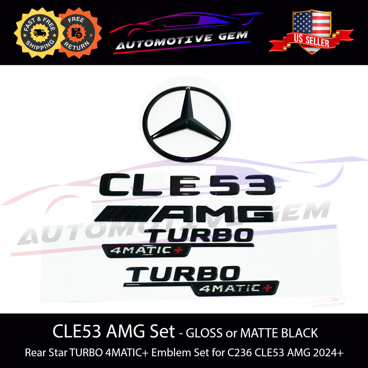 CLE53 AMG TURBO 4MATIC+ Rear Star Emblem Black Badge Mercedes C236 ...