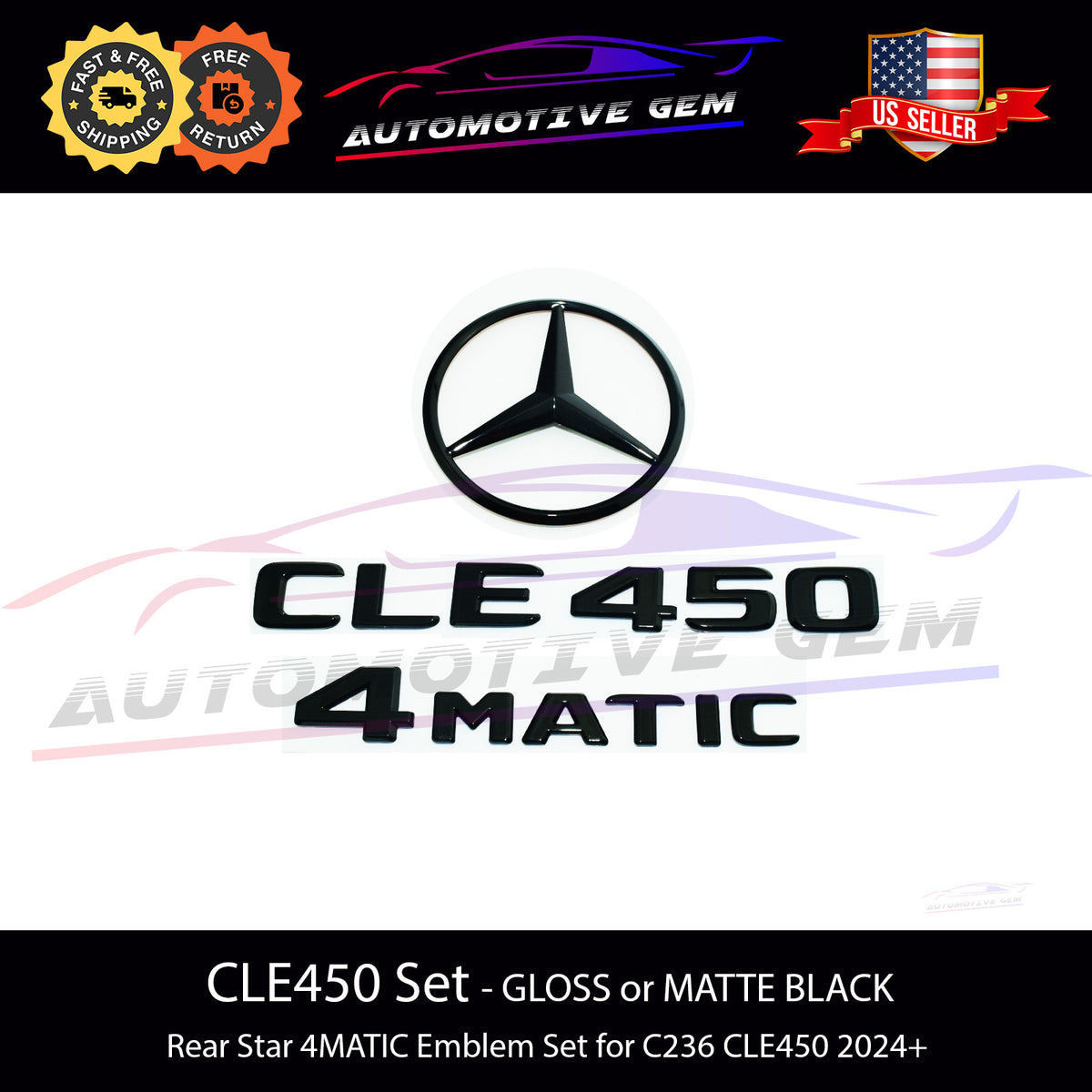 CLE450 COUPE 4MATIC Rear Star Emblem Black Badge for AMG Mercedes C236 ...