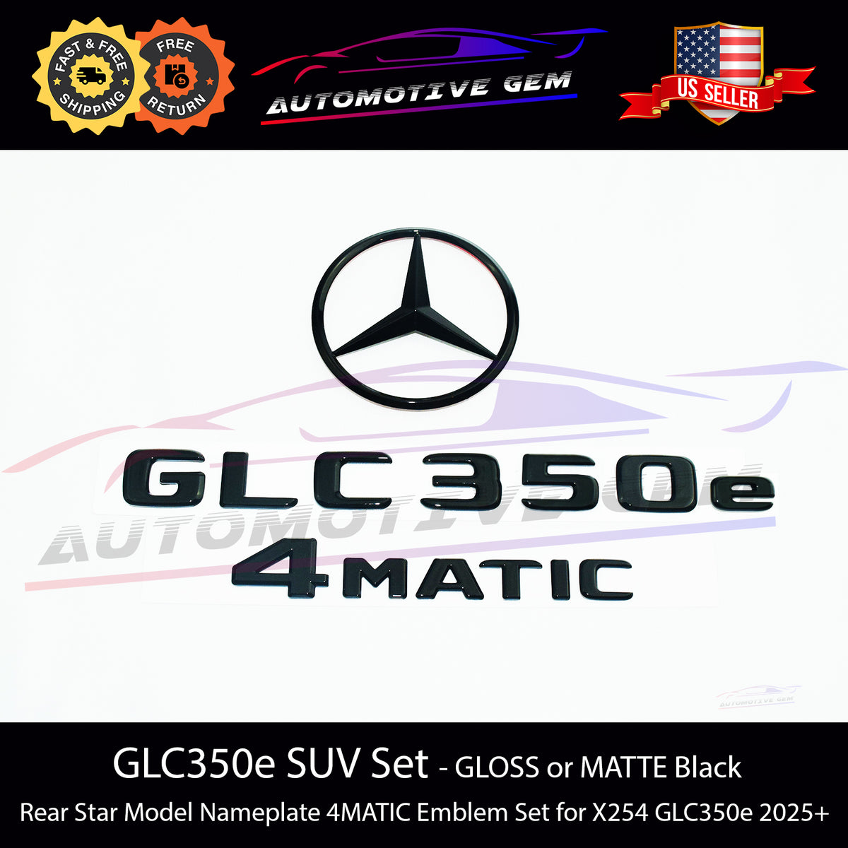 GLC350e SUV 4MATIC Hybrid Rear Star Emblem Black Badge Set Mercedes X2 ...