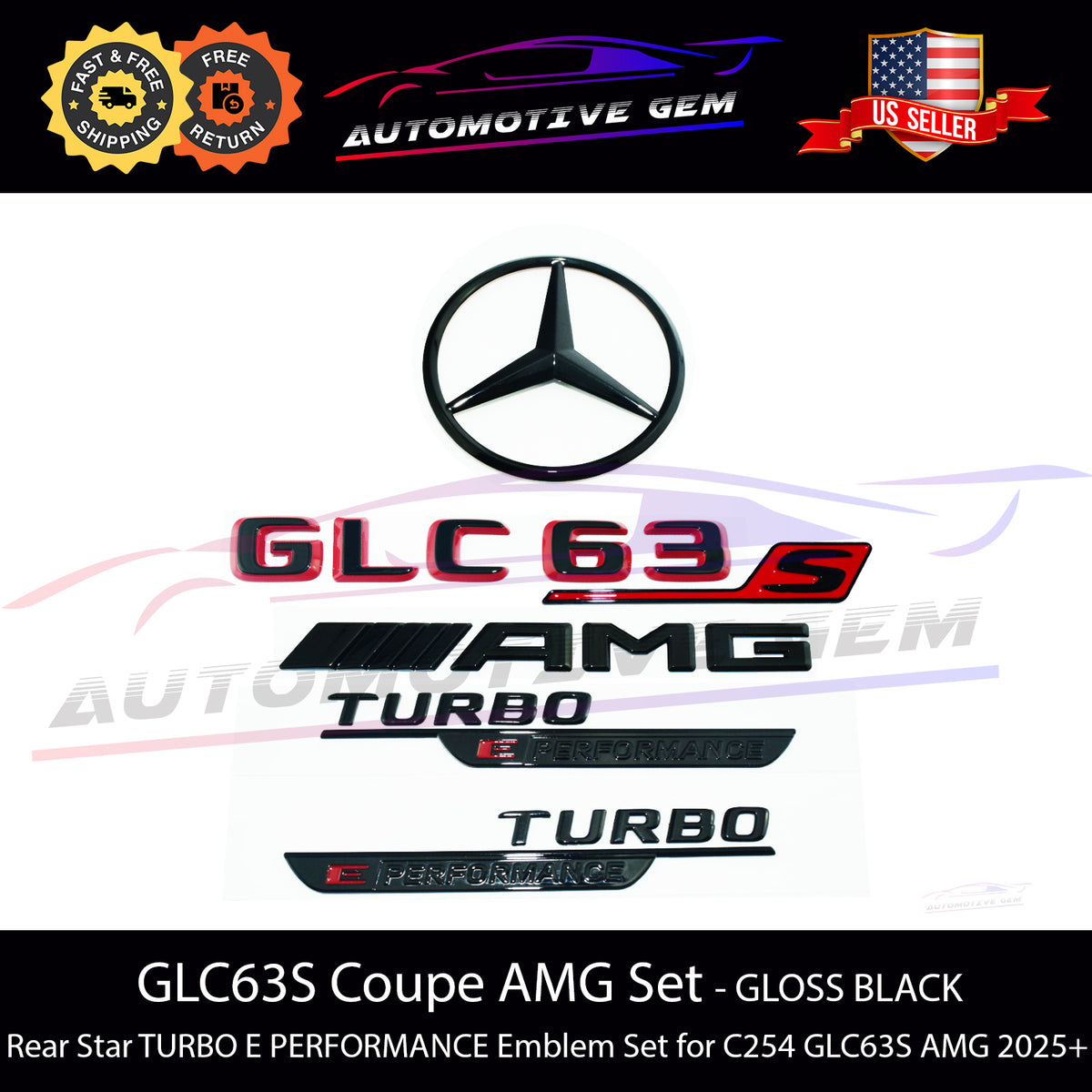 GLC63S COUPE AMG TURBO E PERFORMANCE Star Emblem BLACK Mercedes C254 ...