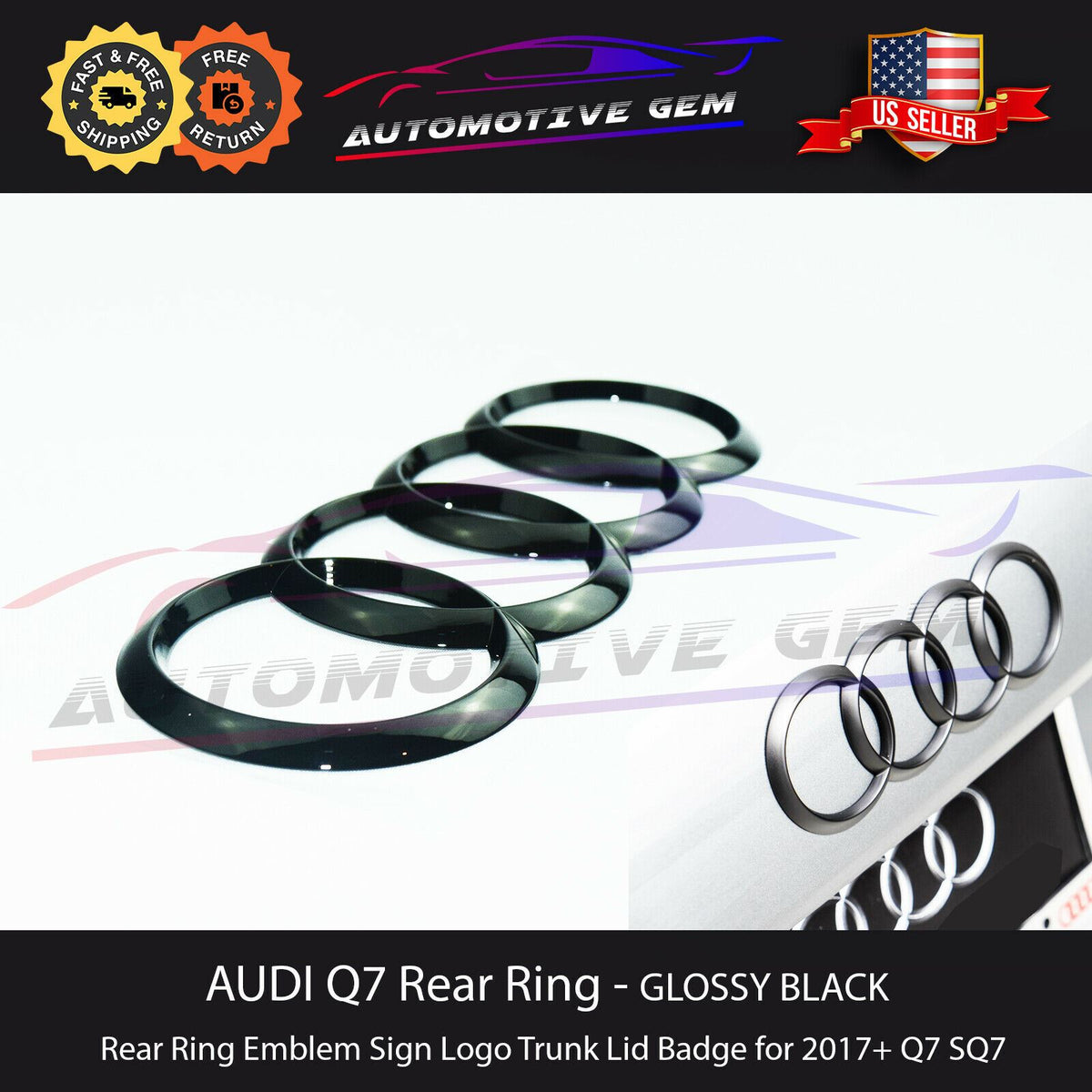 AUDI Q7 SQ7 Rear Ring Emblem GLOSS BLACK Sign Logo Trunk Lid Badge S l ...