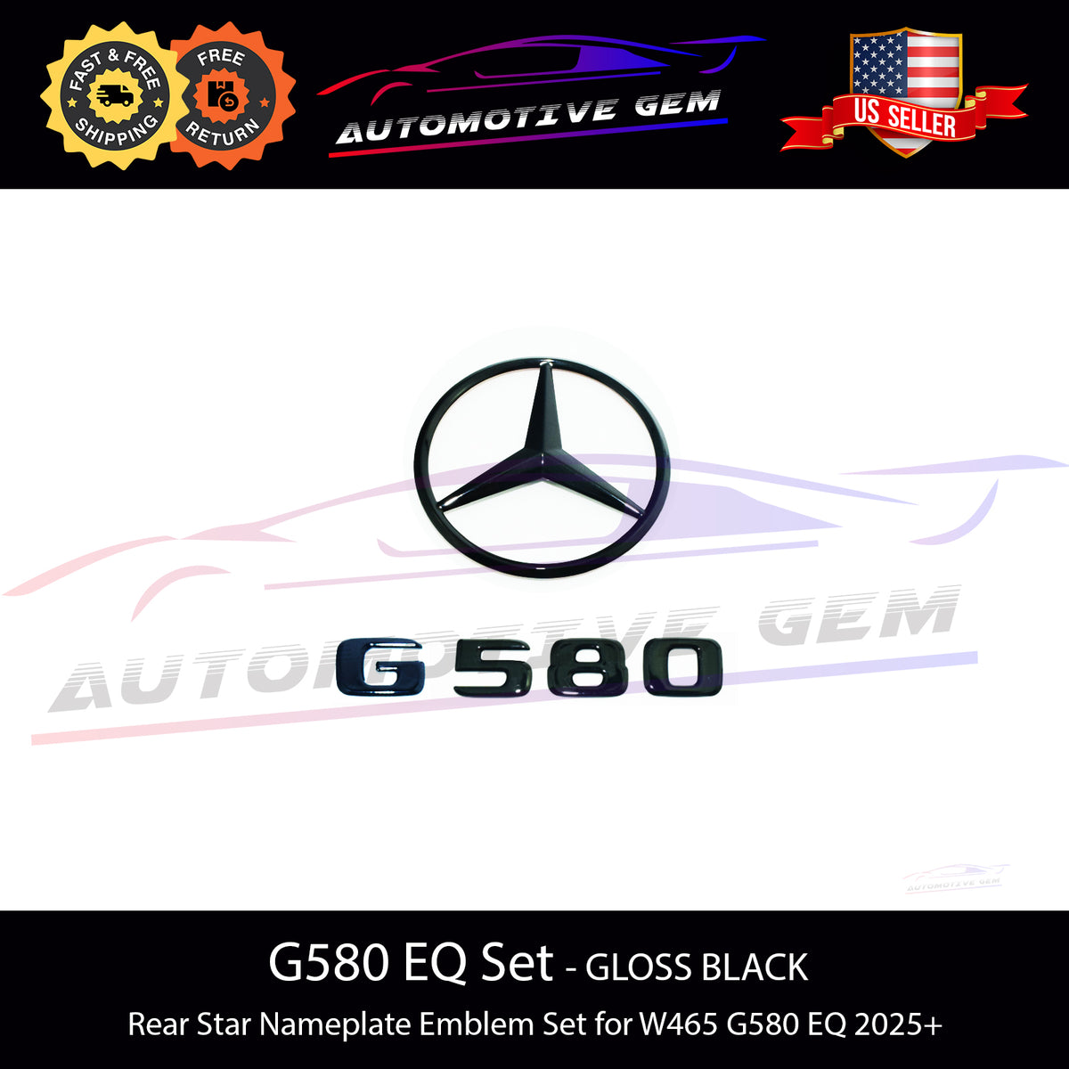 G580 4MATIC EQ Rear Star Emblem Black Badge Combo Set for Mercedes W46 ...