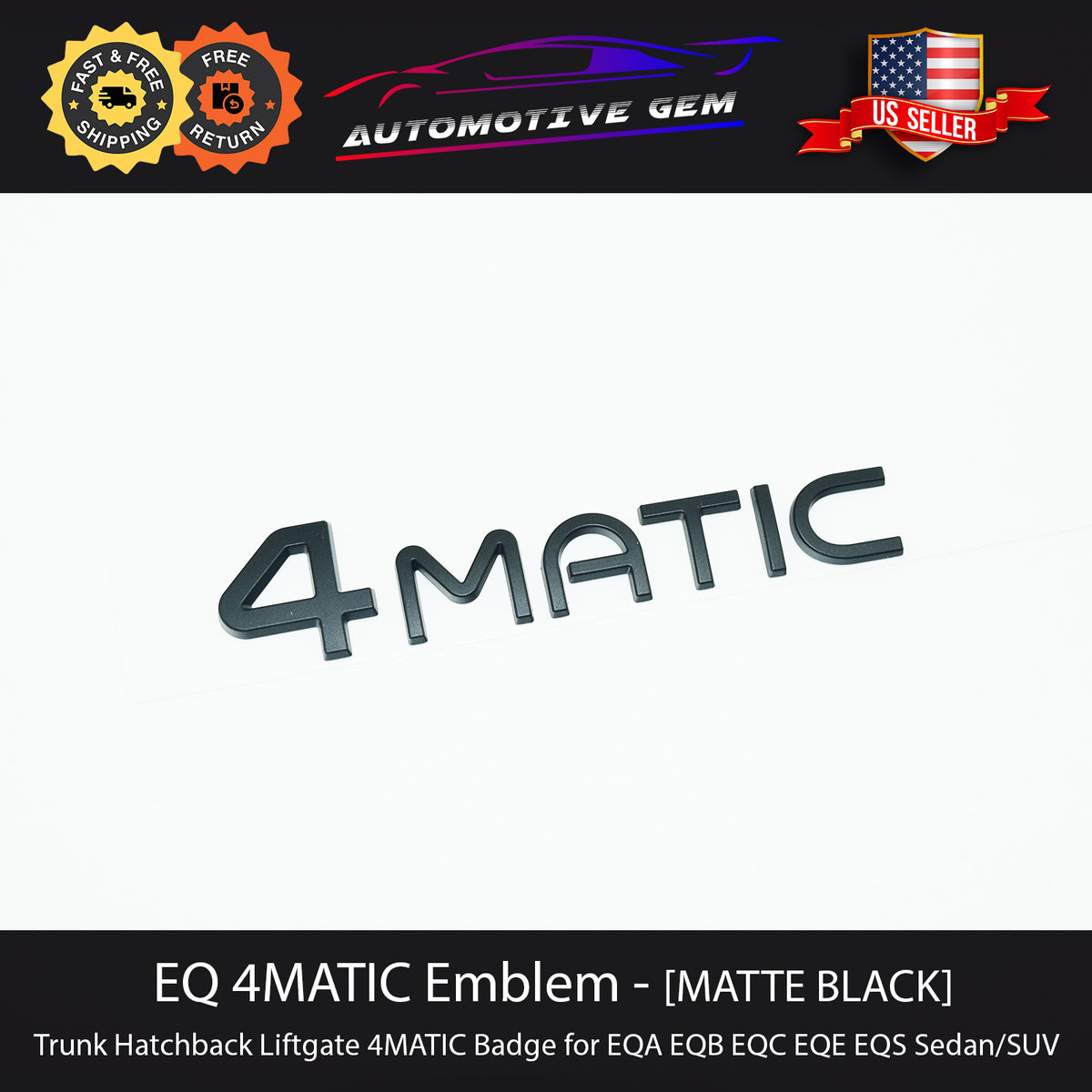 OEM 4MATIC EQ Trunk Emblem BLACK Badge Mercedes-Benz EQB EQE EQS ...