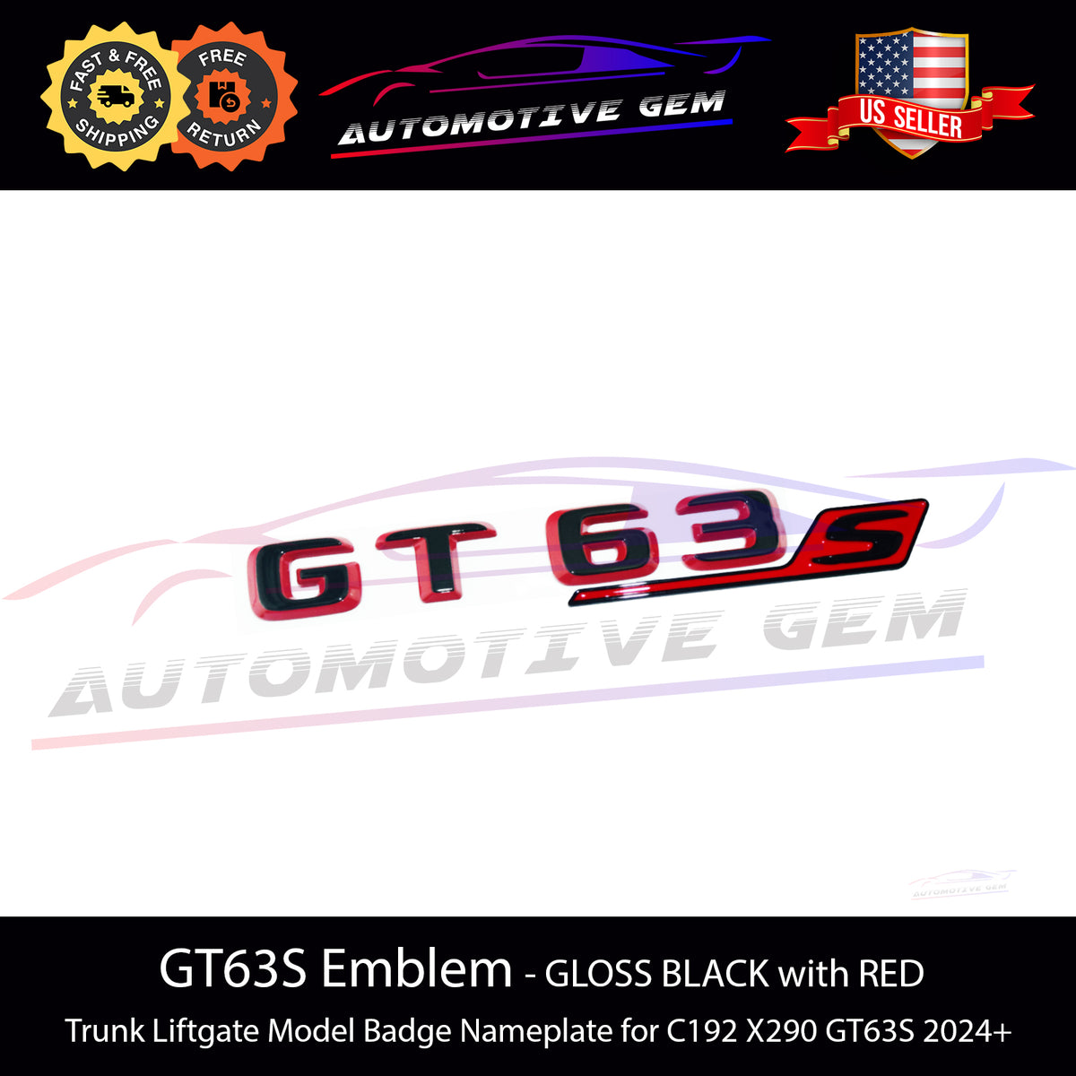 GT63S AMG Emblem GLOSS BLACK RED Rear Trunk Badge Nameplate Mercedes ...