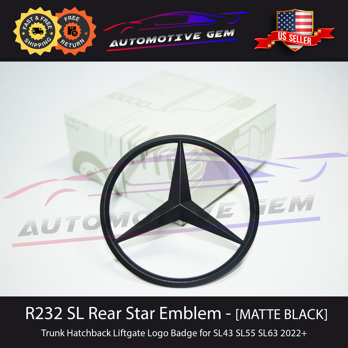 R232 SL63 SL55 SL43 AMG Trunk Star Emblem BLACK Rear Badge Mercedes ...