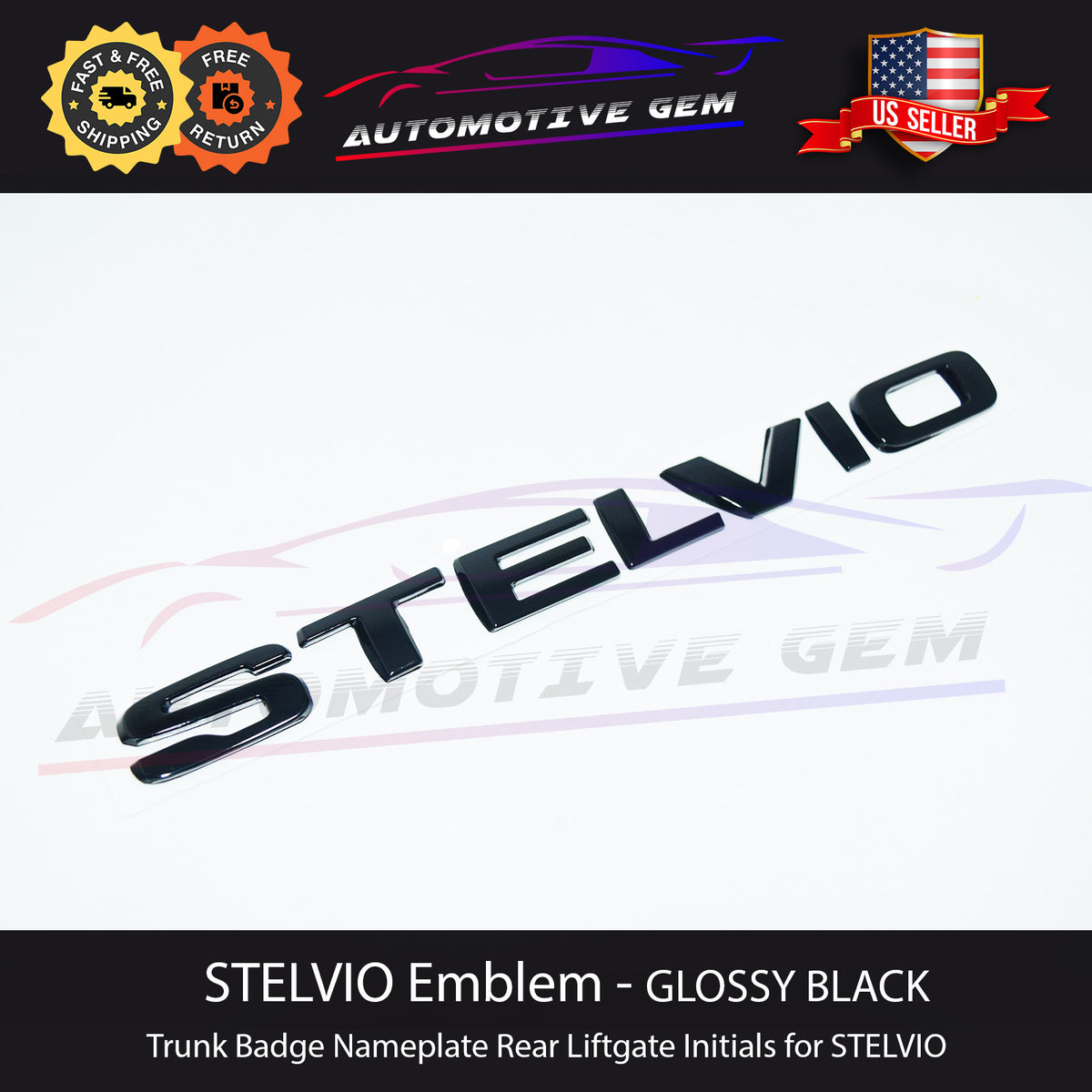 STELVIO Emblem GLOSS BLACK Logo Rear Trunk Liftgate Letter Badge for A ...