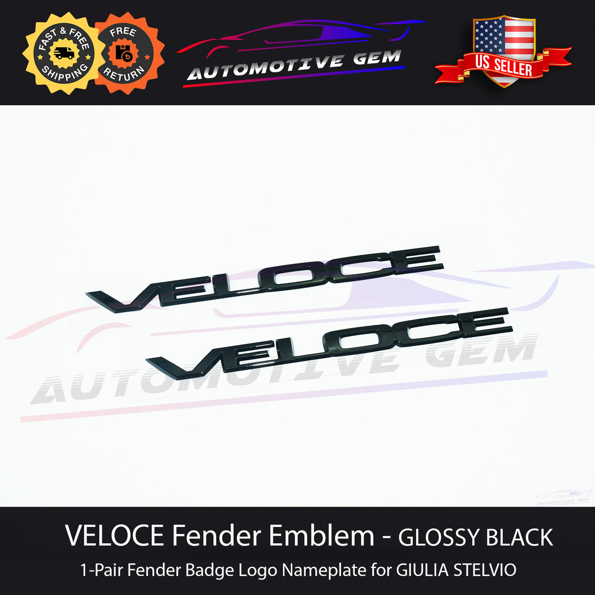 VELOCE Emblem GLOSS BLACK Logo Side Fender Badge for Alfa Romeo GIULIA ...