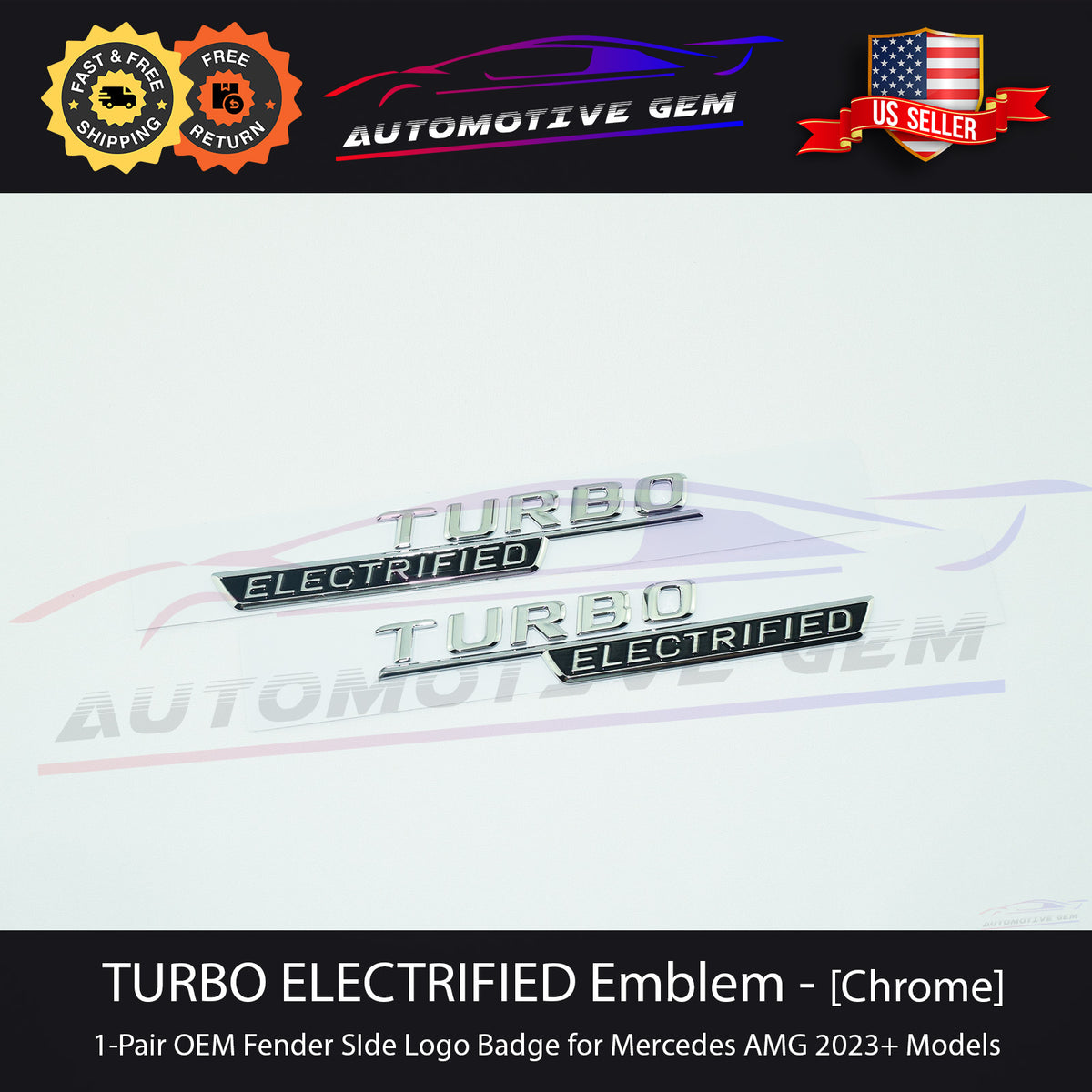 OEM TURBO ELECTRIFIED AMG Fender Emblem CHROME Badge Mercedes C43 GLC4 ...