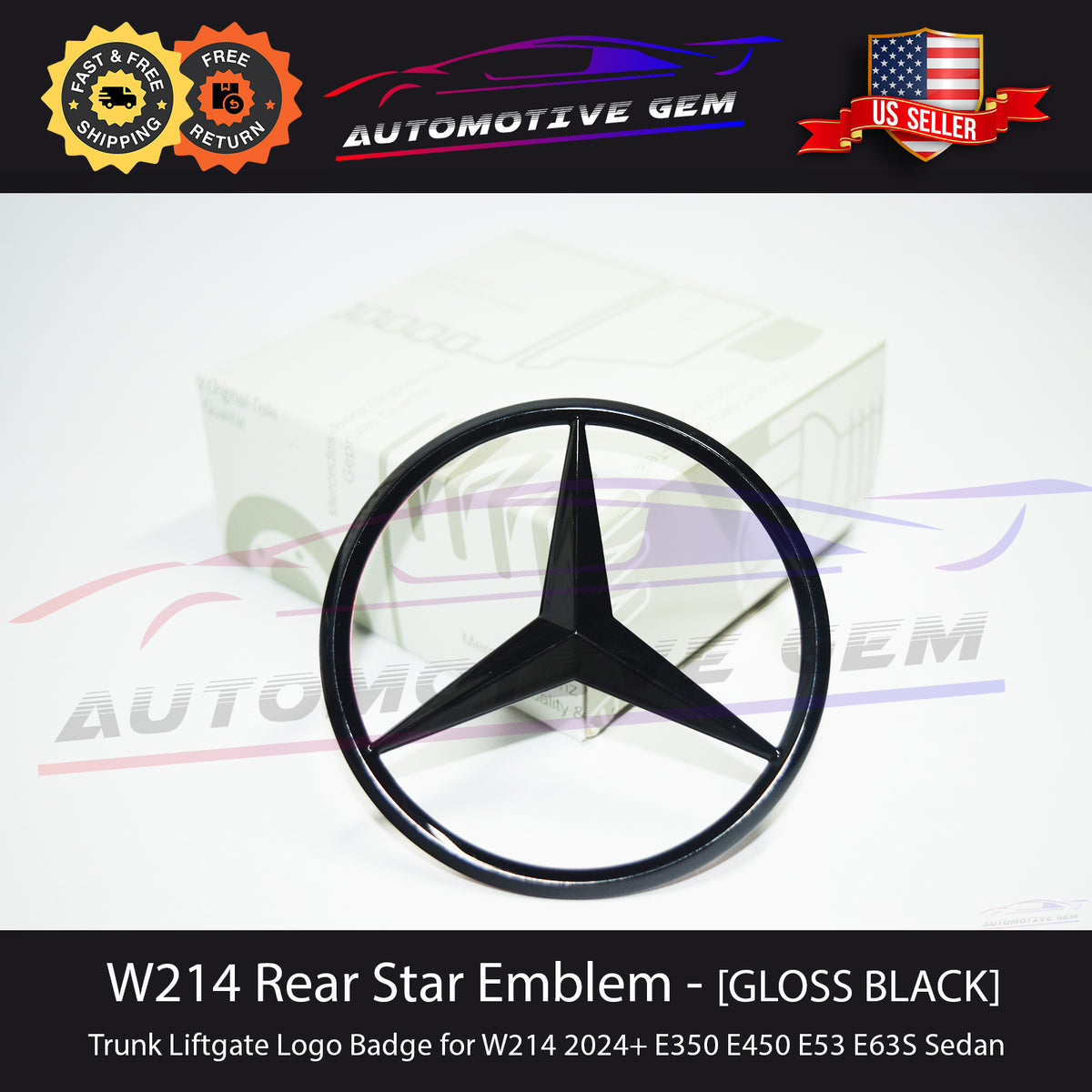W214 Sedan Trunk Star Emblem BLACK Rear Logo Mercedes E350 E450 2024 ...