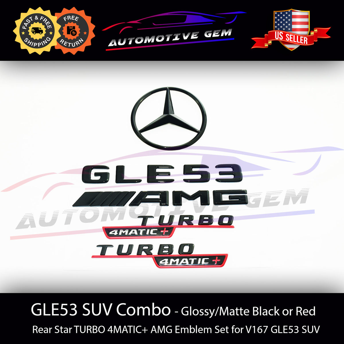 GLE53 AMG TURBO 4MATIC+ Rear Star Emblem Black Badge Mercedes V167 SUV ...