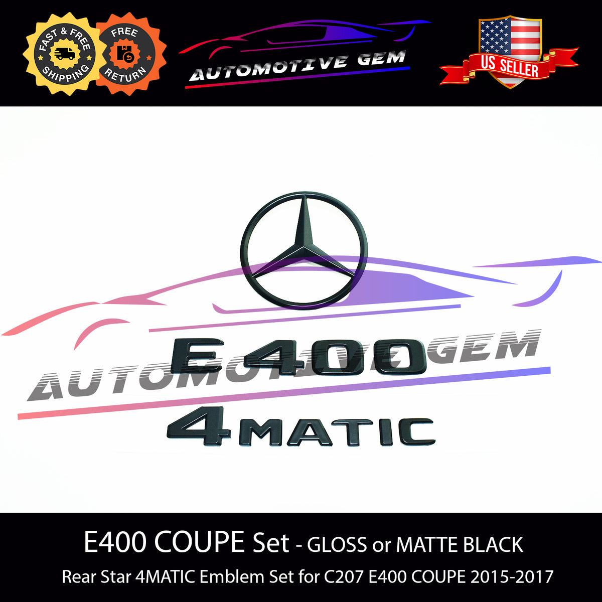 E400 COUPE Rear Star Emblem Black Badge Logo Set AMG Mercedes C207 ...