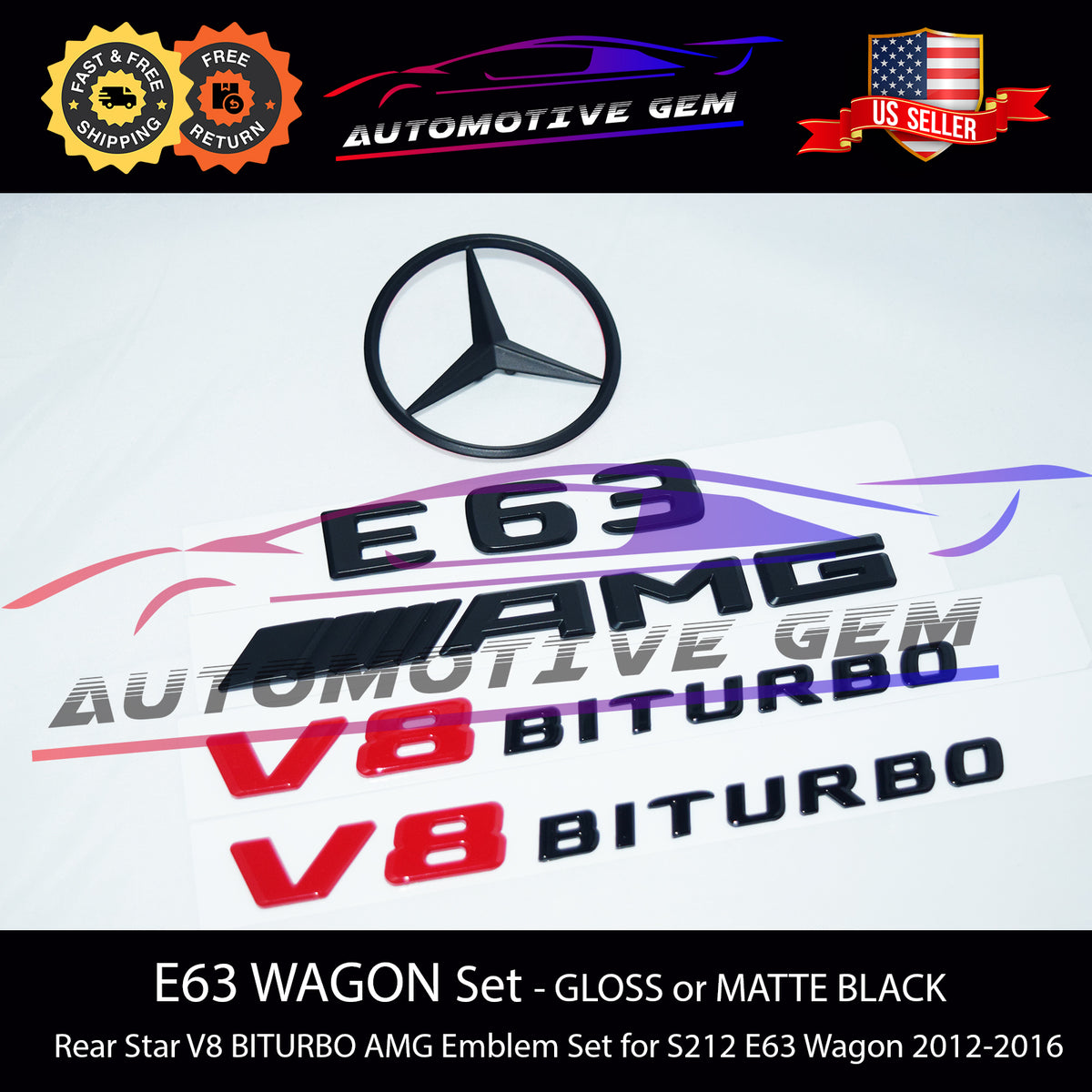 E63S WAGON AMG V8 BITURBO Rear Star Emblem Black Badge Combo Set Merce ...