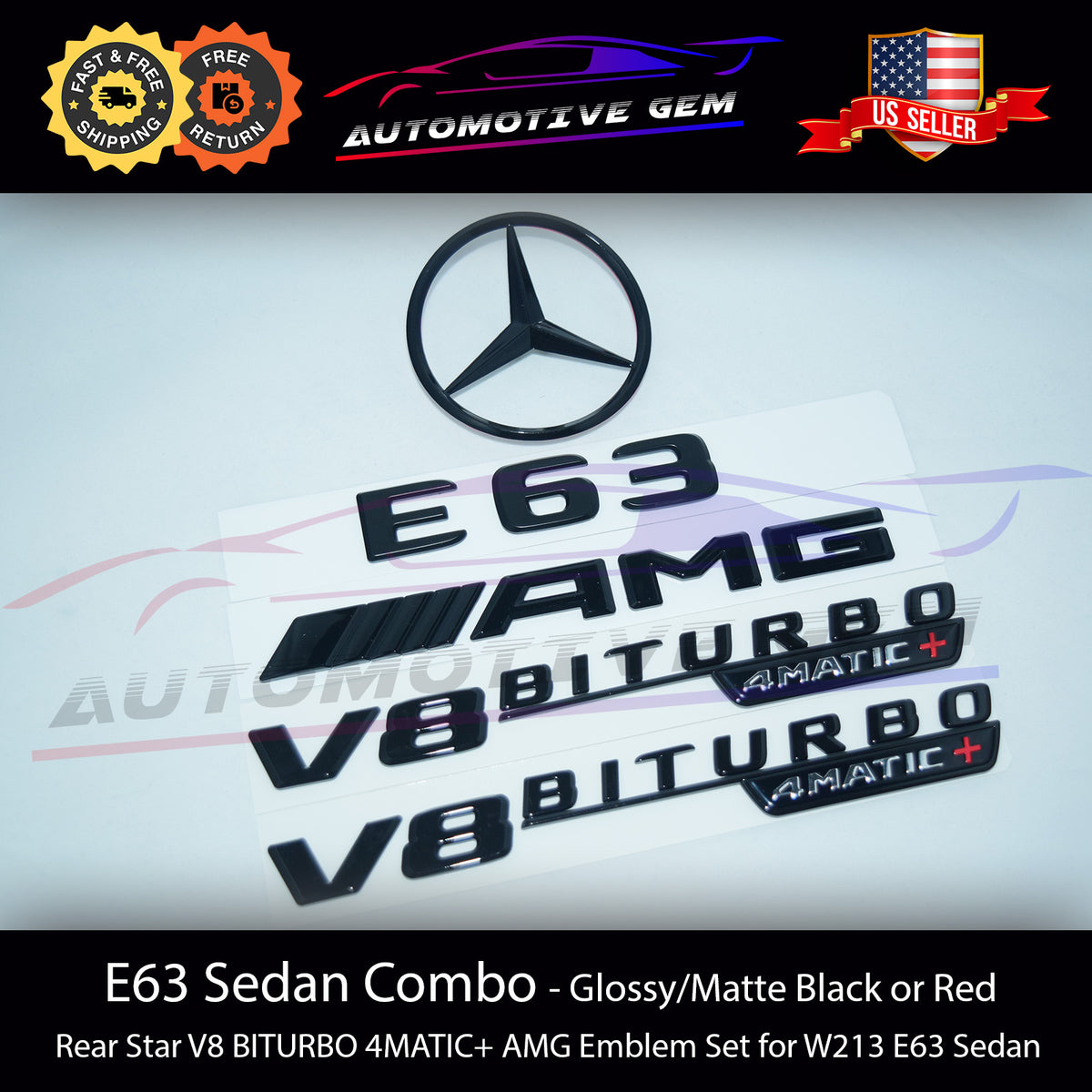 E63S AMG V8 BITURBO 4MATIC+ PLUS Rear Star Emblem Black Badge Mercedes ...