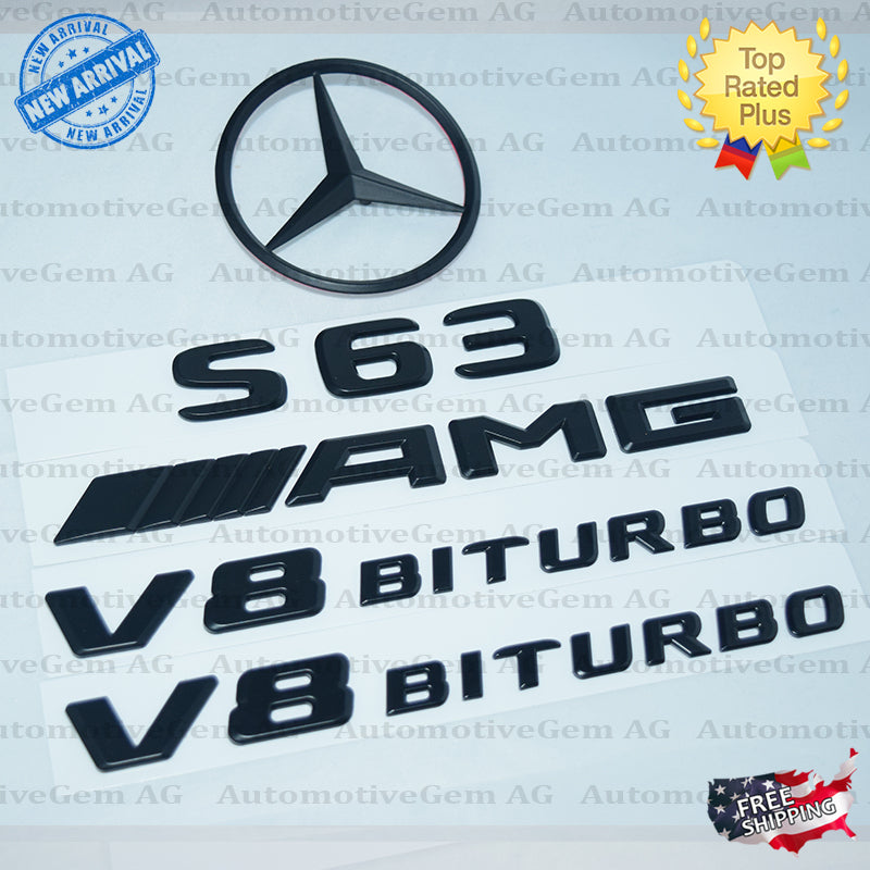 S63 SEDAN AMG V8 BITURBO Rear Star Emblem Black Badge Mercedes W221 ...