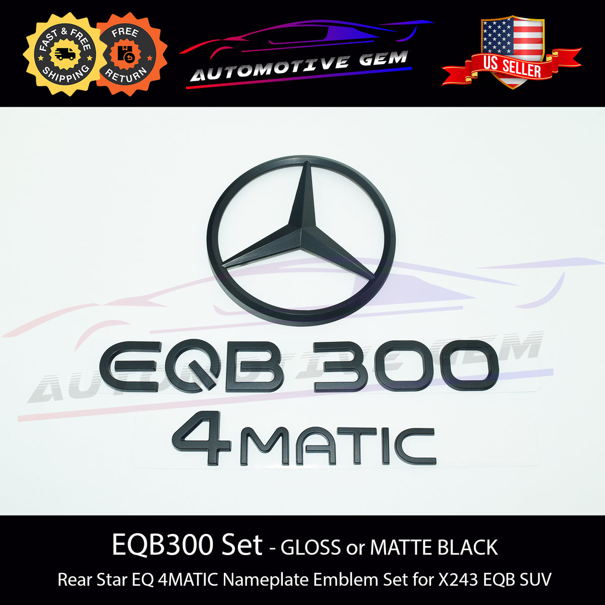 EQB300 4MATIC Rear Star Emblem Black Badge Set Mercedes EQ SUV X243 ...