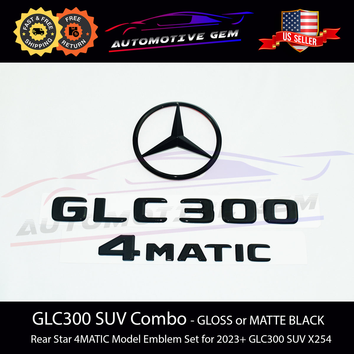 GLC300 SUV 4MATIC Rear Star Emblem Black Badge Set Mercedes X254 2023 ...