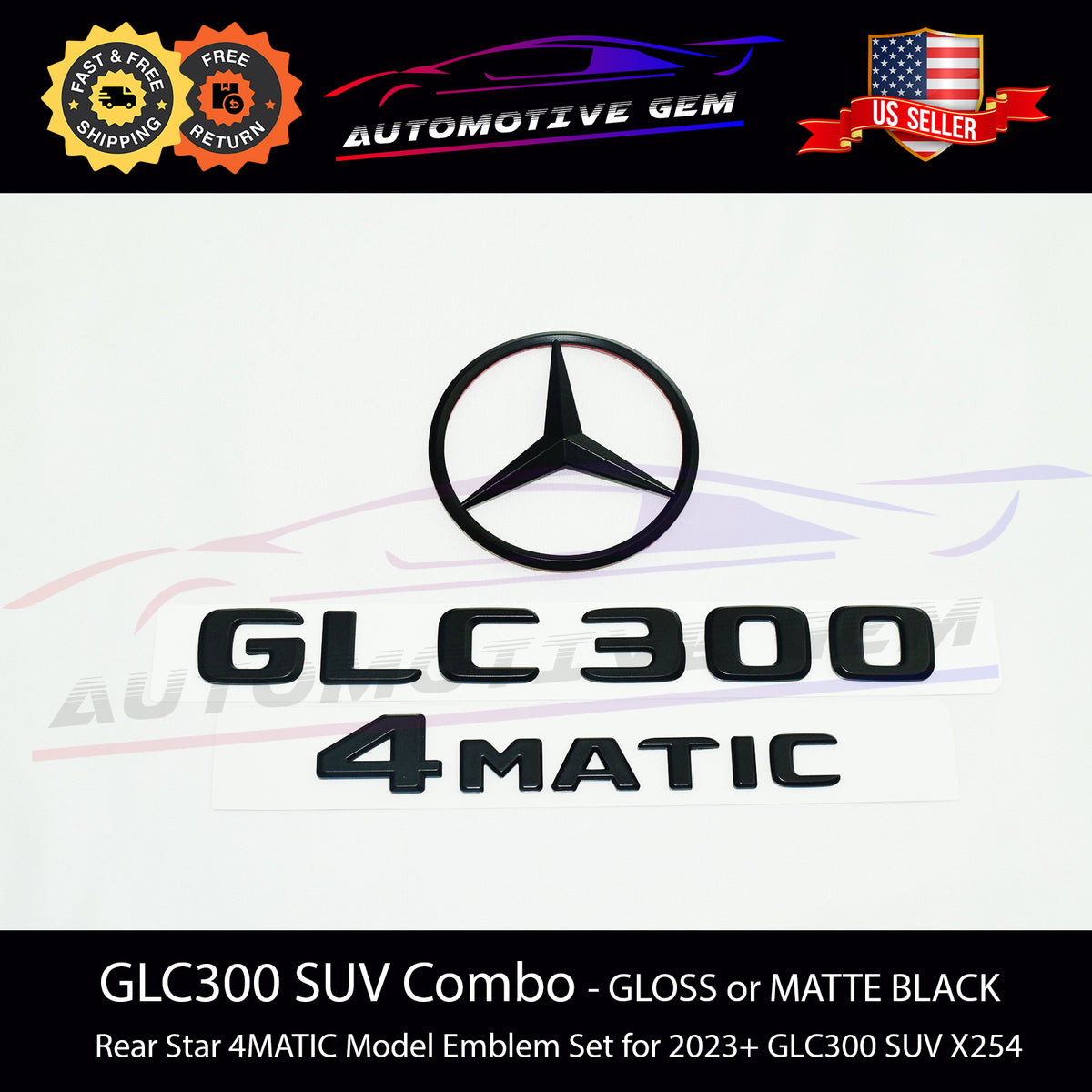 GLC300 SUV 4MATIC Rear Star Emblem Black Badge Set Mercedes X254 2023 ...