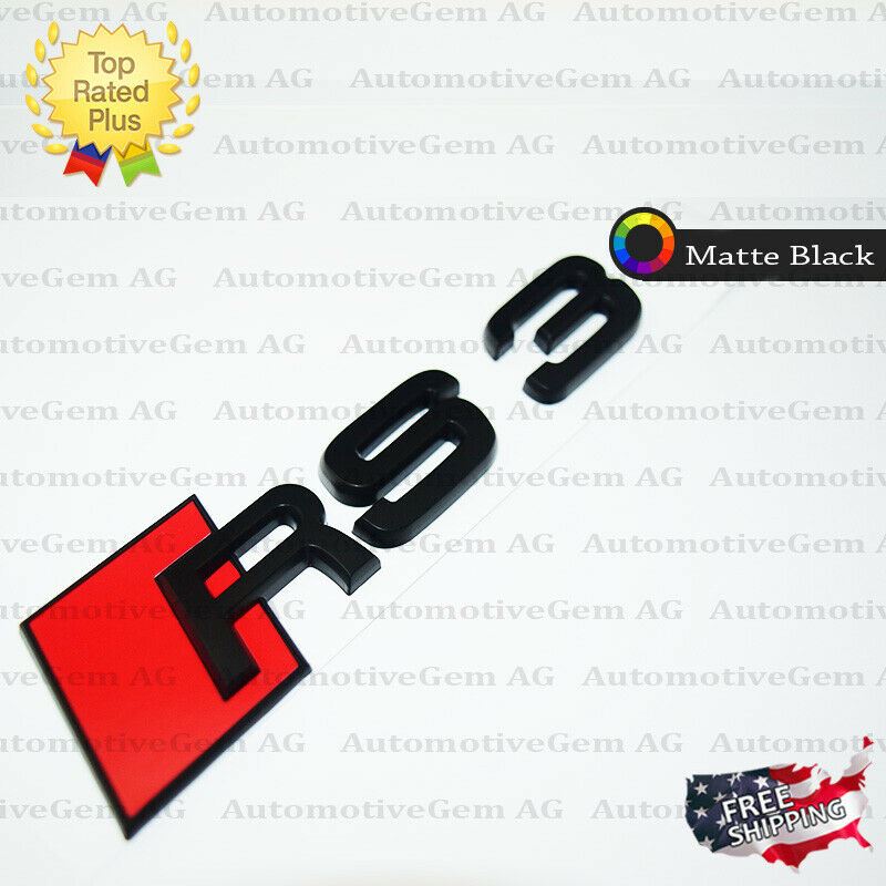 Audi RS3 Emblem MATTE BLACK Rear Trunk Lid Letter Badge S Line Logo Na ...