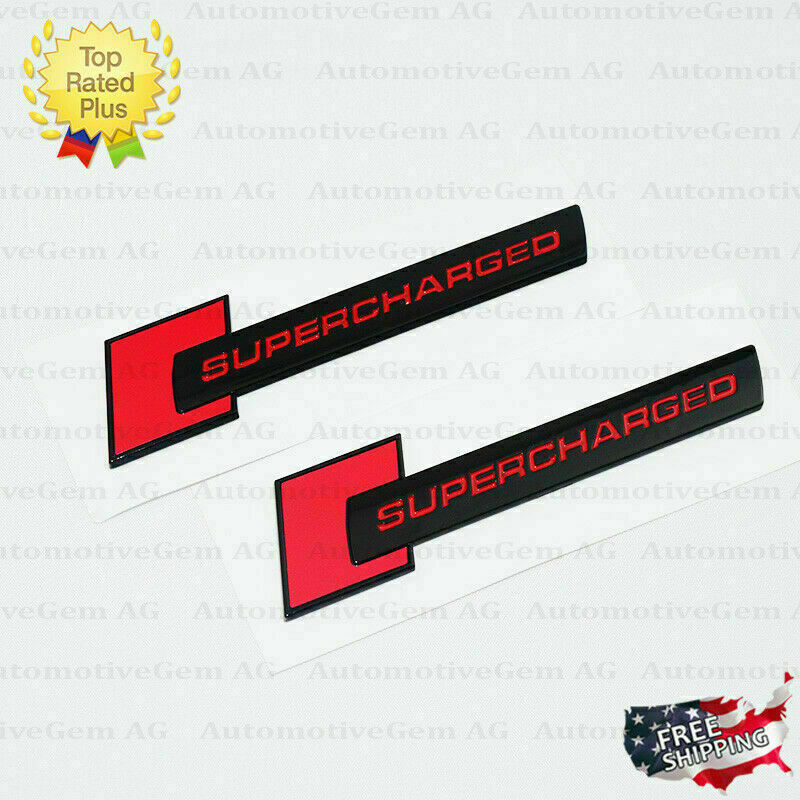 Audi Supercharged Emblem Side Fender Badge Logo Black Red Sticker Pair ...