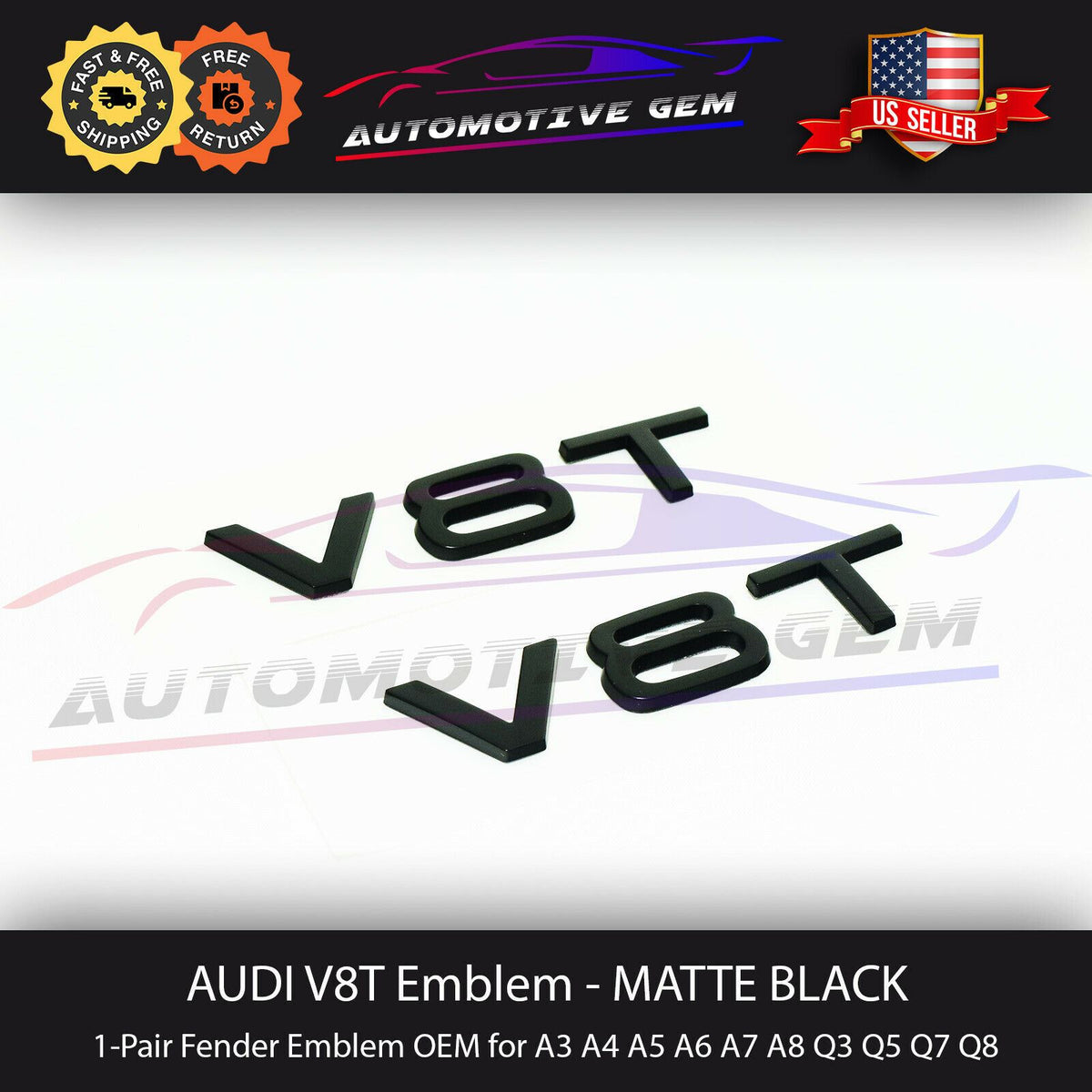 Audi V8T Emblem Matte Black OEM Side Fender Badge A4 A5 A6 A7 S5 S6 S7 ...