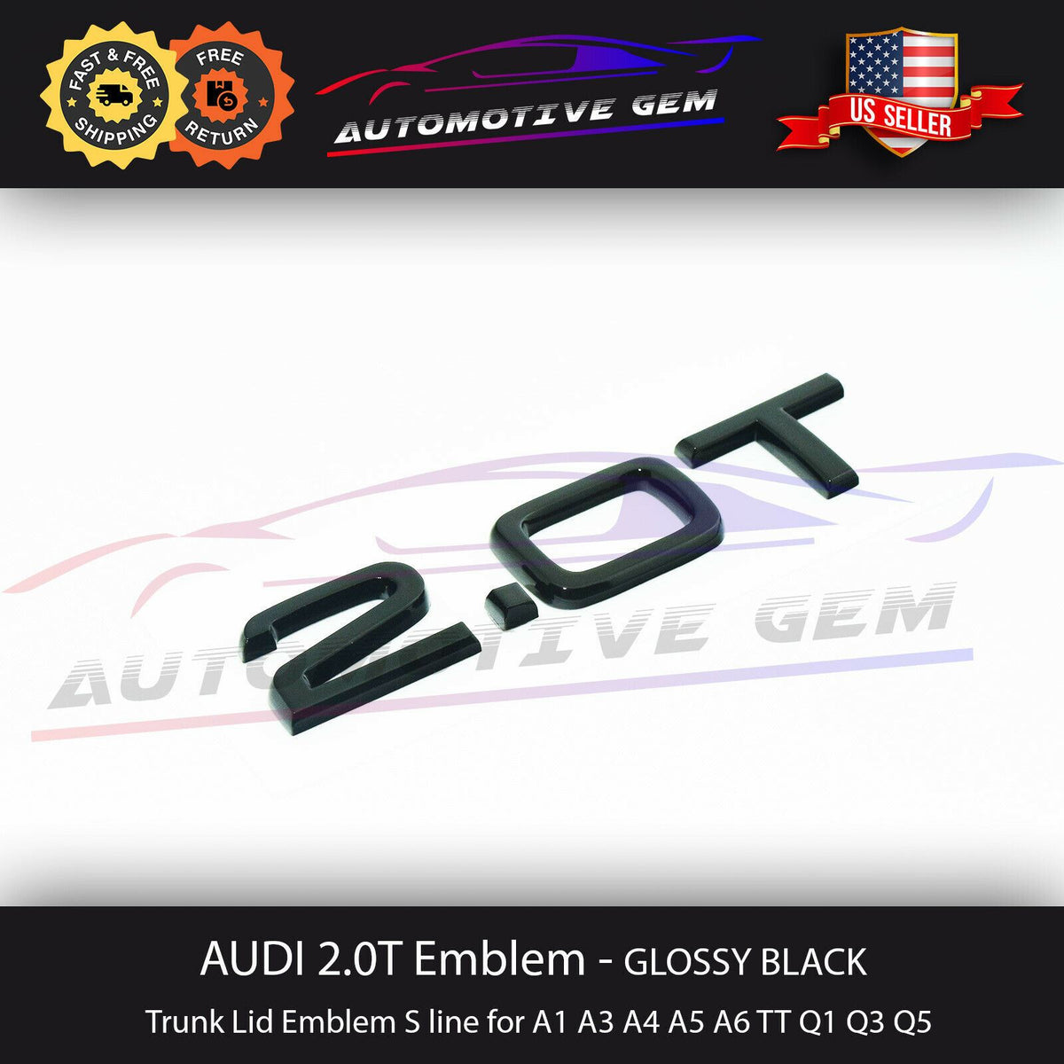 Audi 2.0T Emblem GLOSS BLACK Badge Trunk Nameplate OEM S Line A3 A4 A5 ...