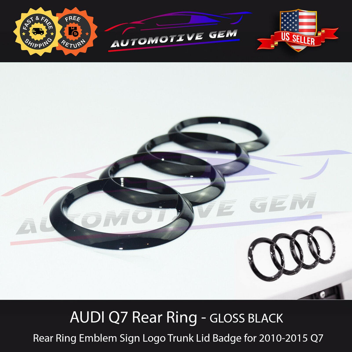 AUDI Q7 Rear Ring Emblem GLOSS BLACK Sign Logo Trunk Lid Badge S line ...