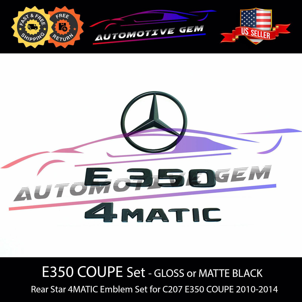 E350 COUPE Rear Star Emblem 4MATIC Black Letter Badge Logo Combo Set f ...