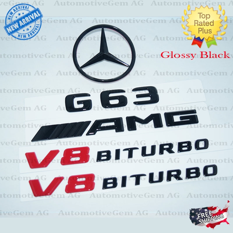 G63 AMG V8 BITURBO Rear Star Emblem Black Badge Mercedes W463 W464 ...