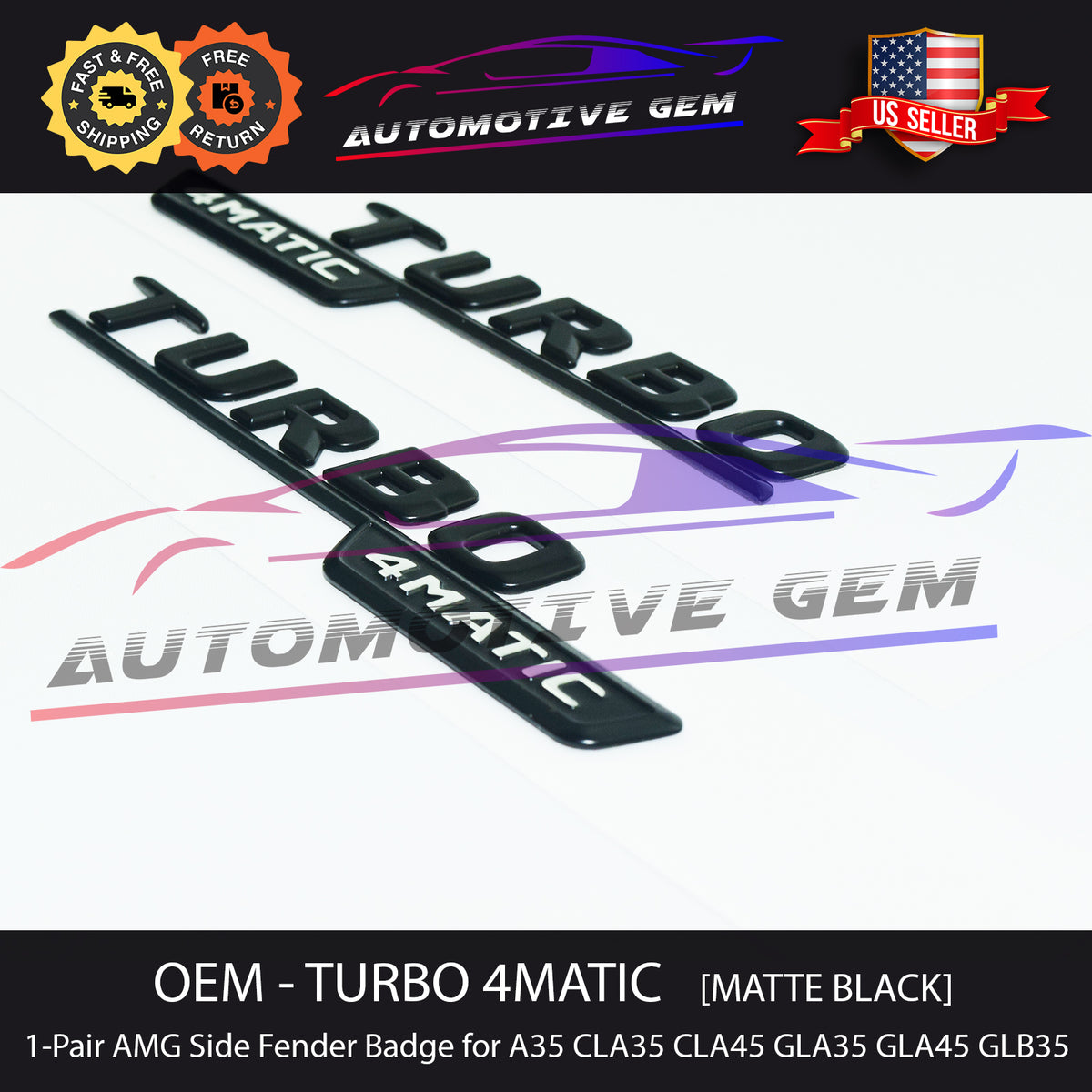 OEM TURBO 4MATIC Fender AMG Emblem MATTE BLACK Logo Badge for Mercedes ...