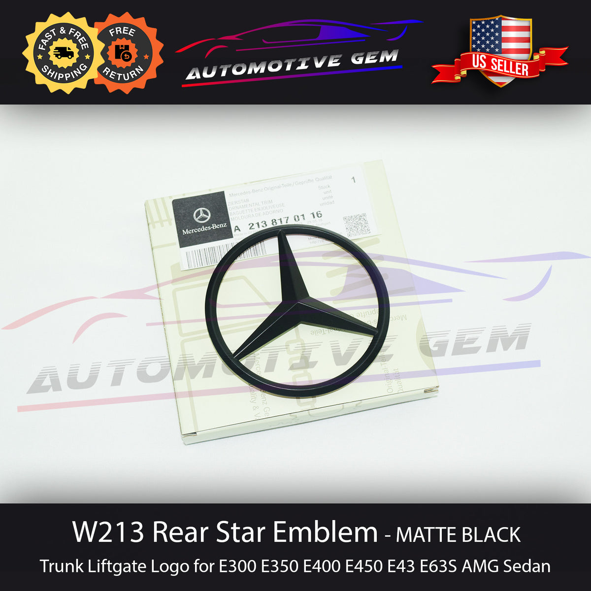 E63S SEDAN AMG Mercedes BLACK Star Emblem Rear Trunk Logo Badge E350 ...