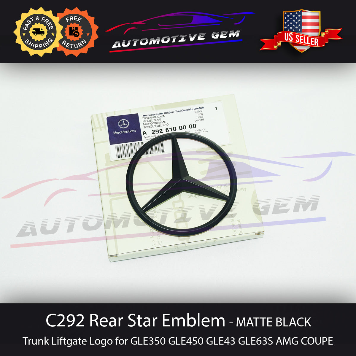 GLE63S COUPE AMG Mercedes BLACK Star Emblem Trunk Logo Badge GLE43 ...