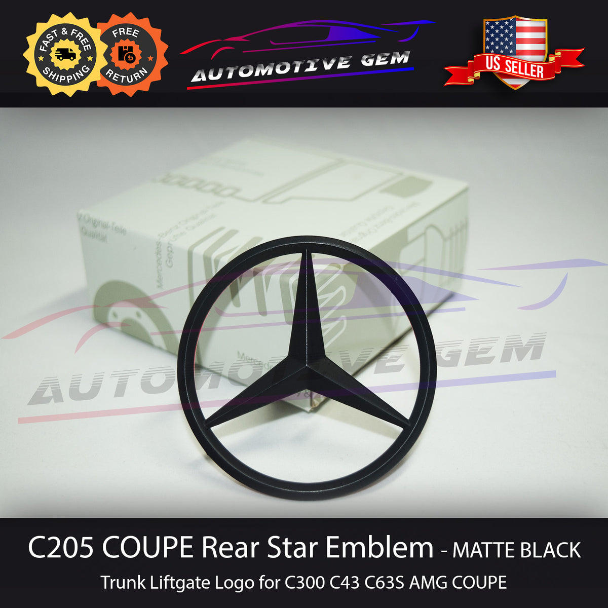 C63S C300 COUPE AMG Mercedes BLACK Star Emblem Trunk Logo Badge C300 ...