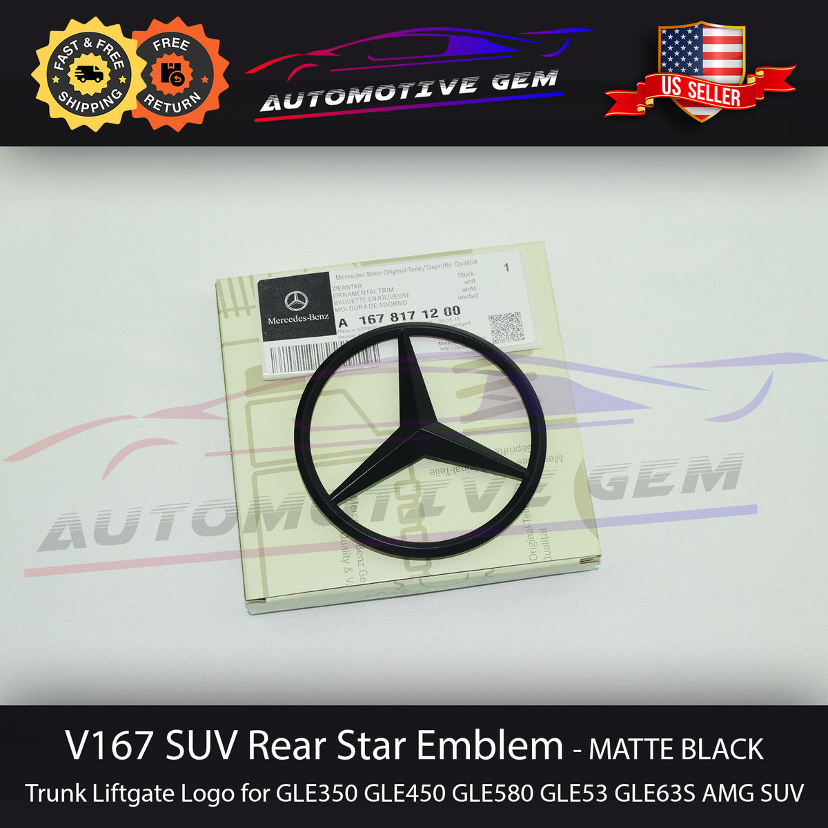 GLE53 SUV Mercedes BLACK Star Emblem Trunk Logo Badge GLE350 GLE63S ...