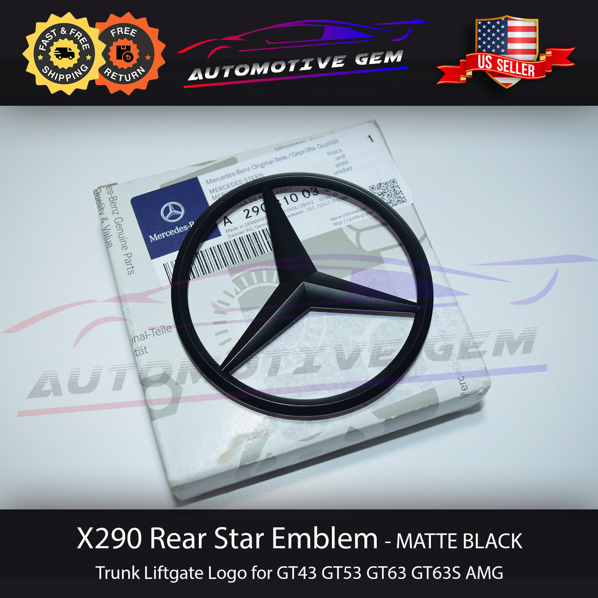 GT63S AMG Mercedes BLACK Star Emblem Rear Trunk Logo Badge GT43 GT53 ...