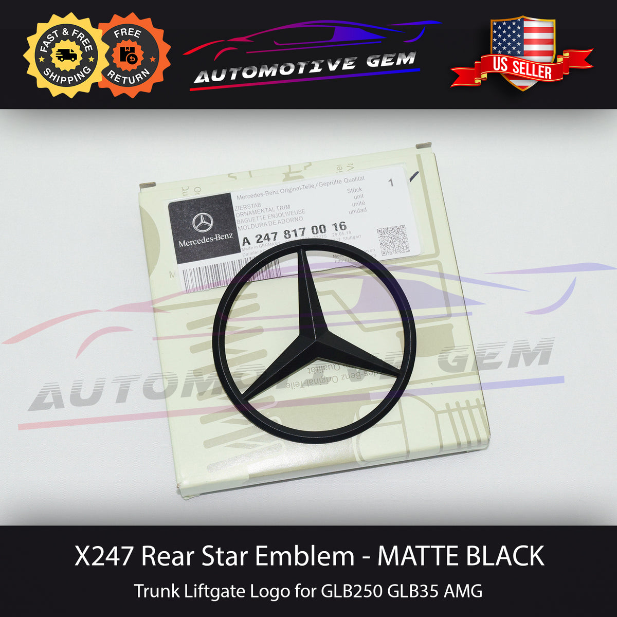 X247 GLB35 AMG Mercedes BLACK Star Emblem Rear Trunk Logo Badge GLB250 ...