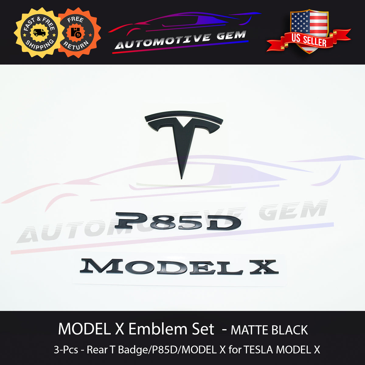 TESLA MODEL X P100D Emblem Rear Trunk T Badge Matte Black Logo Set ...