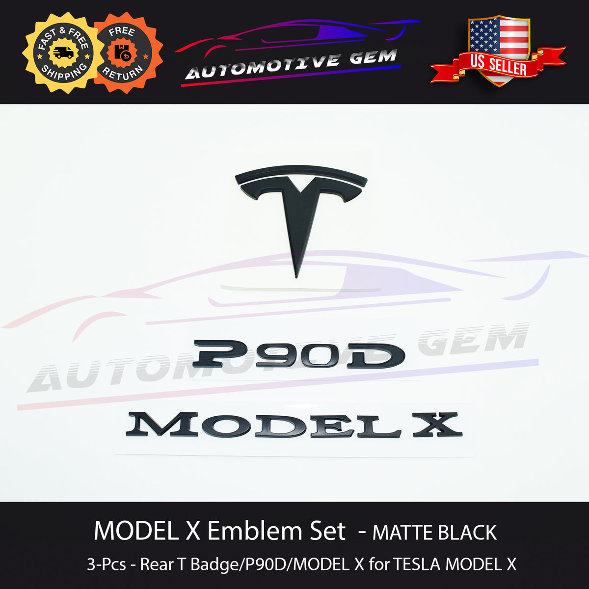TESLA MODEL X P85D Emblem Rear Trunk T Badge Matte Black Logo Set ...