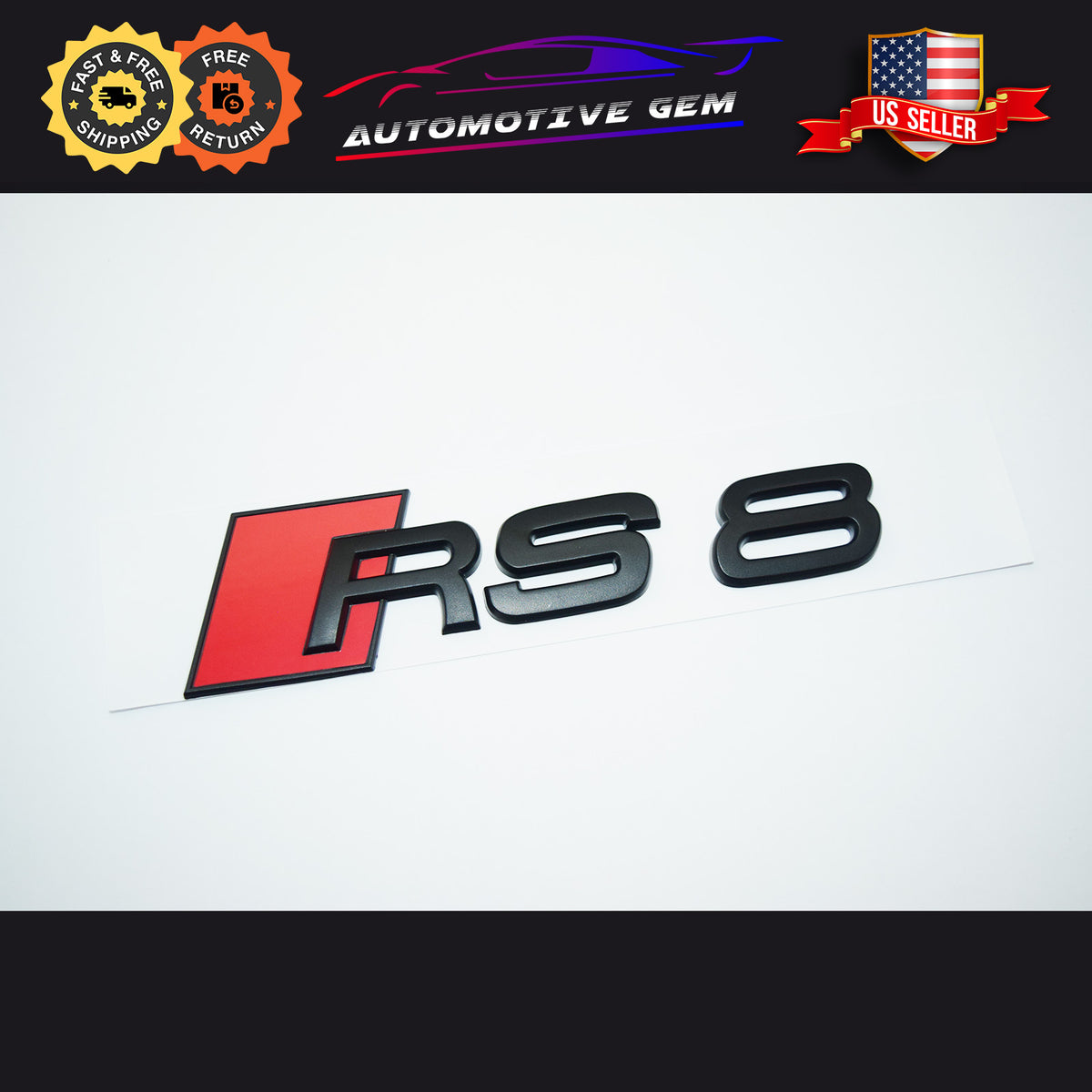 Audi RS8 Emblem MATTE BLACK Rear Trunk Lid Letter Badge S Line Logo Na ...