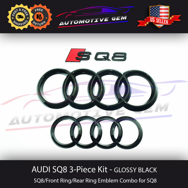 AUDI SQ8 BLACK Front Grille Emblem Trunk Ring Rear Logo Badge S Line ...