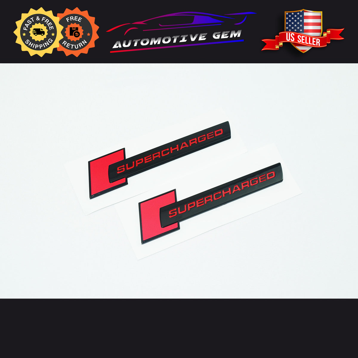 Audi Supercharged Emblem Side Fender Badge Logo Black Red Sticker Pair ...