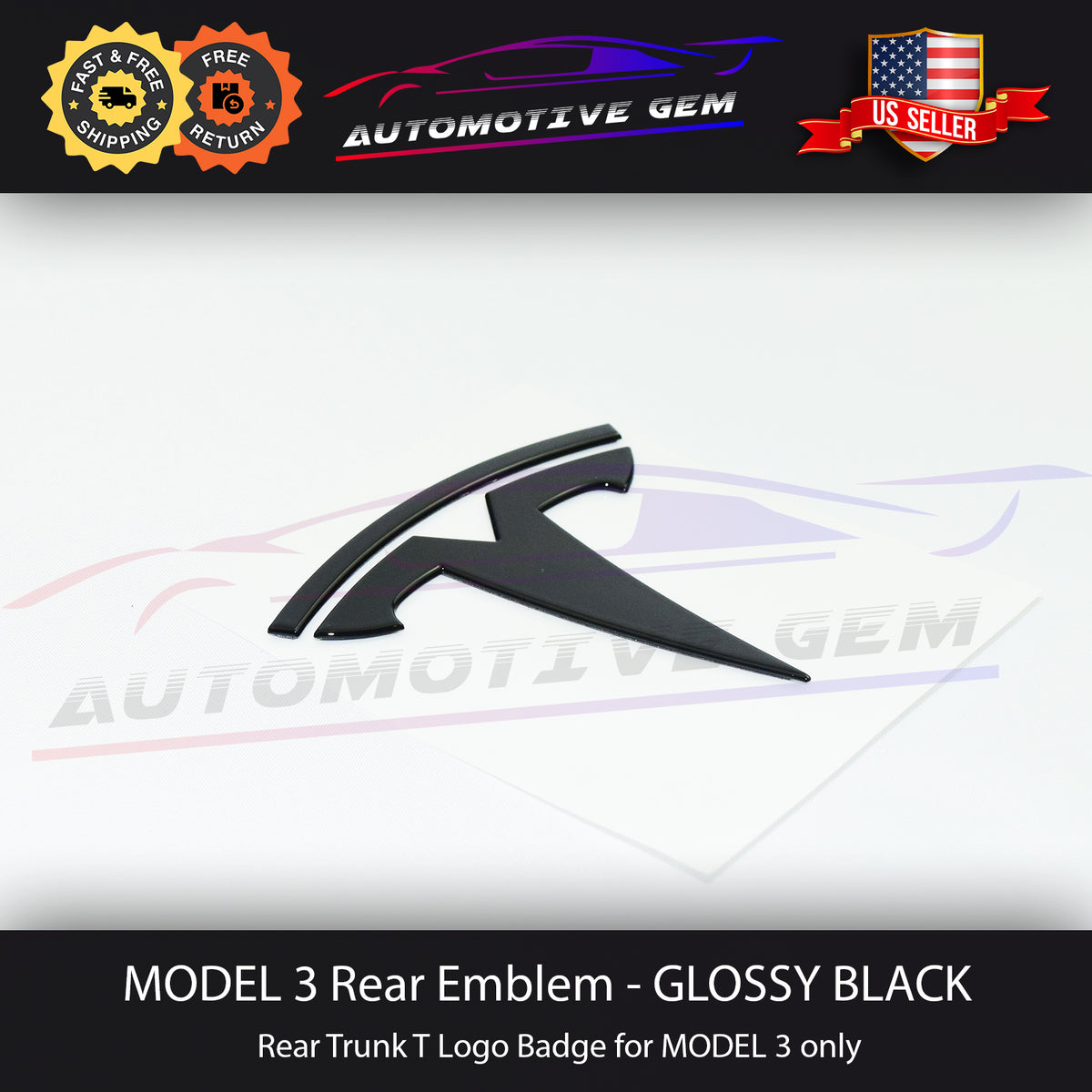 Tesla MODEL 3 Rear Trunk Emblem BLACK Curved T Badge G 1494950-00-A ...