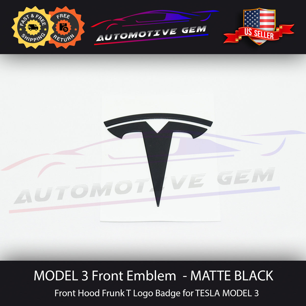Tesla MODEL 3 Front Hood Emblem T Badge BLACK Logo G 1494949-00-A ...