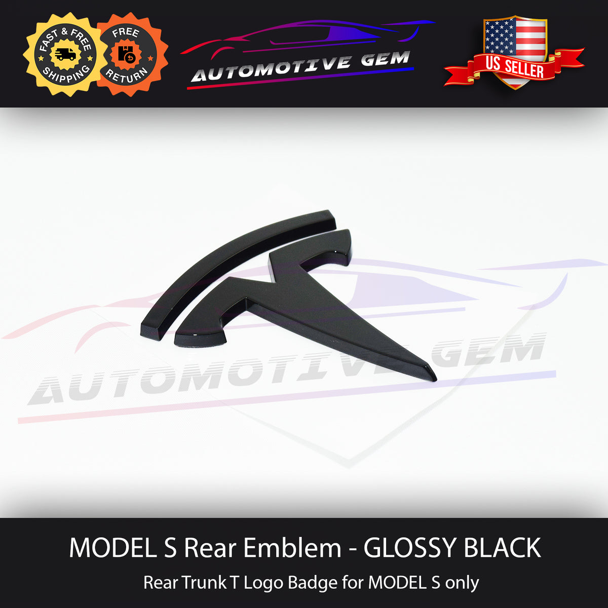 Tesla MODEL S Rear Lid Trunk Emblem T Badge BLACK Curved G1016365-00-B ...