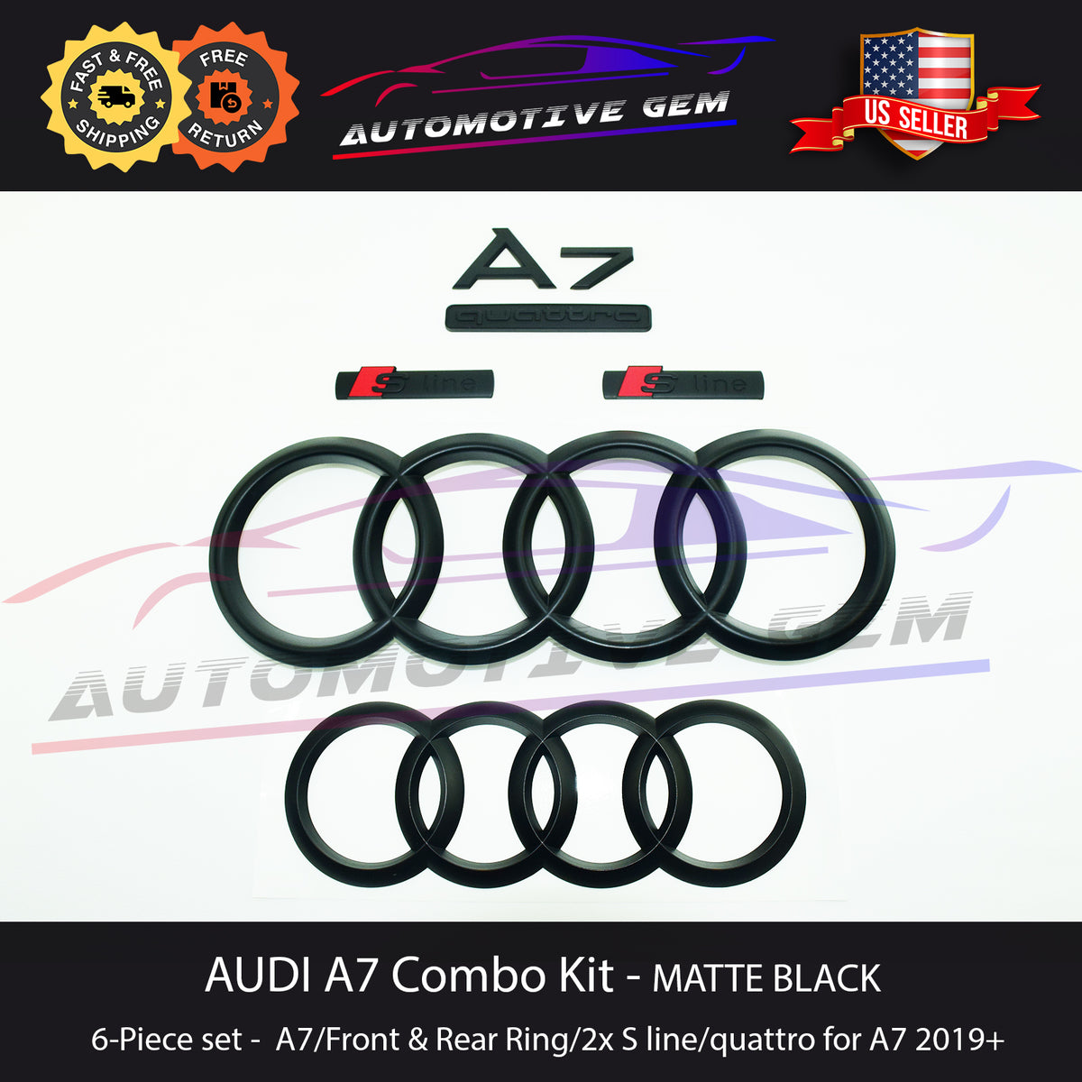 AUDI A7 Emblem BLACK Grille Trunk Ring S line Quattro Badge Set 2019 ...