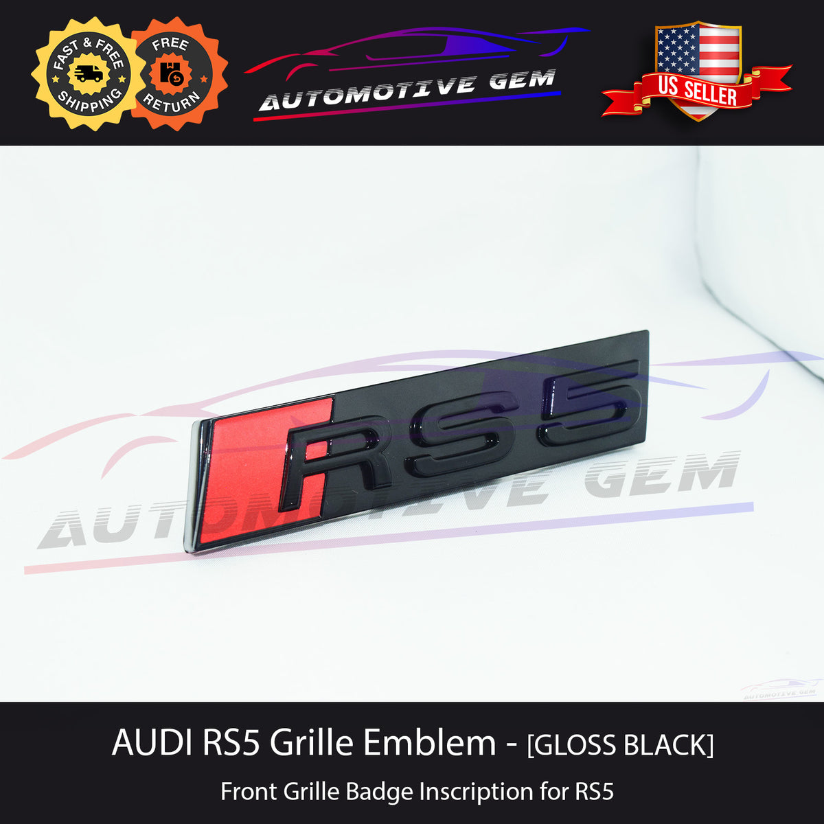 Audi RS5 Front Grille Badge GLOSS BLACK Emblem S line Inscription Name ...